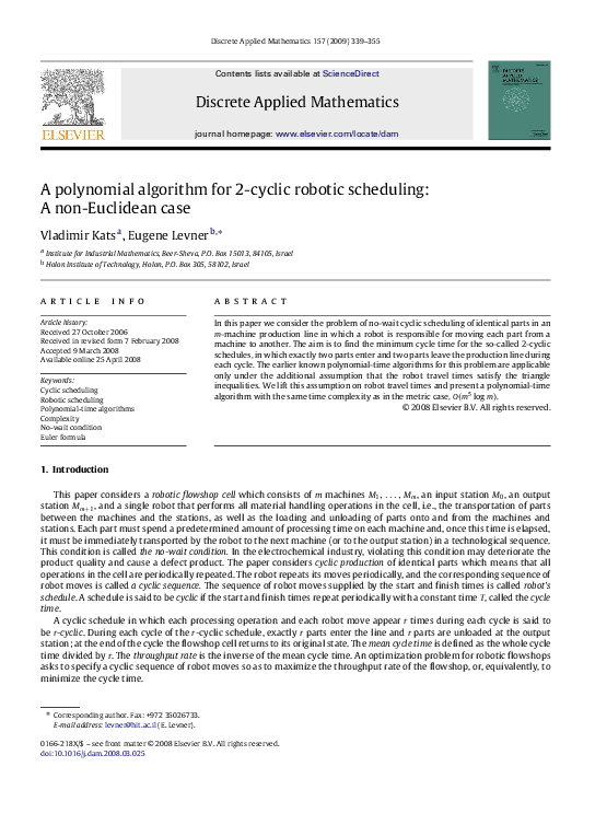 Pdf A Polynomial Algorithm For 2 Cyclic Robotic Scheduling A Non