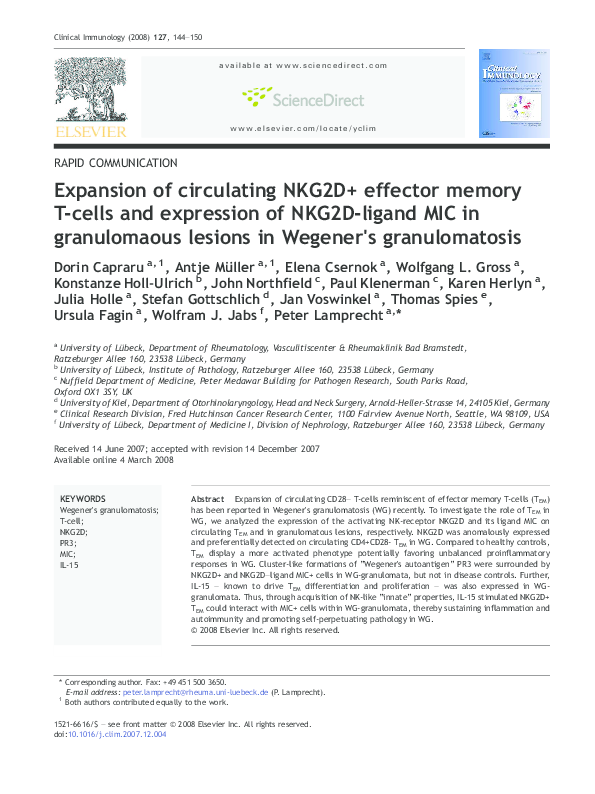 (PDF) Expansion of circulating NKG2D+ effector memory T-cells and ...
