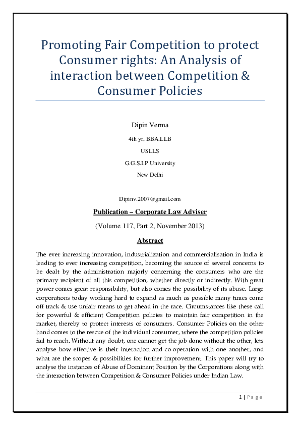 (PDF) Promoting Fair Competition to protect Consumer rights: An ...