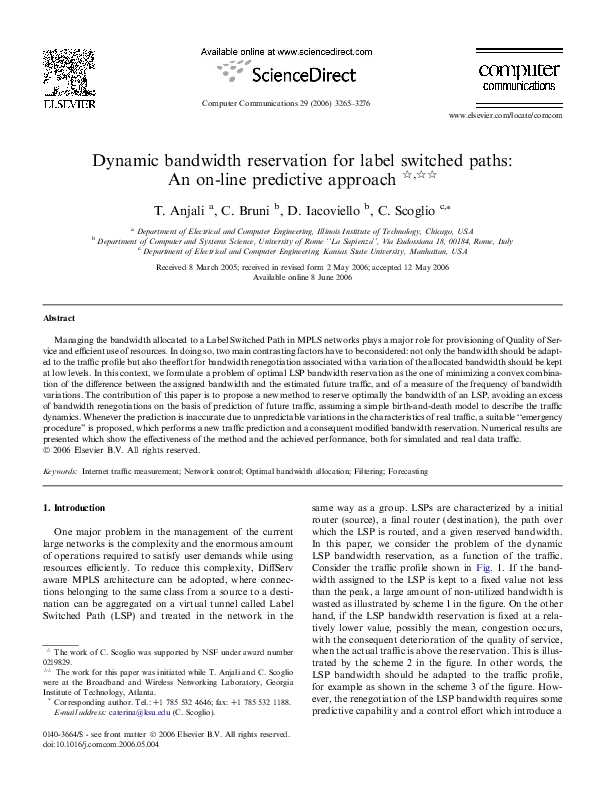 (PDF) Dynamic bandwidth reservation for label switched paths: An on-line predictive approach