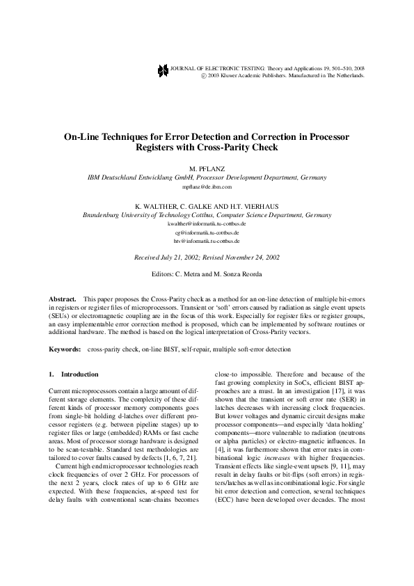 (PDF) On-Line Techniques for Error Detection and Correction in ...