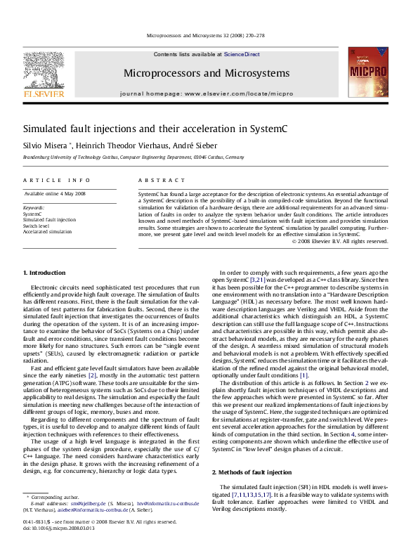 (PDF) Simulated fault injections and their acceleration in SystemC
