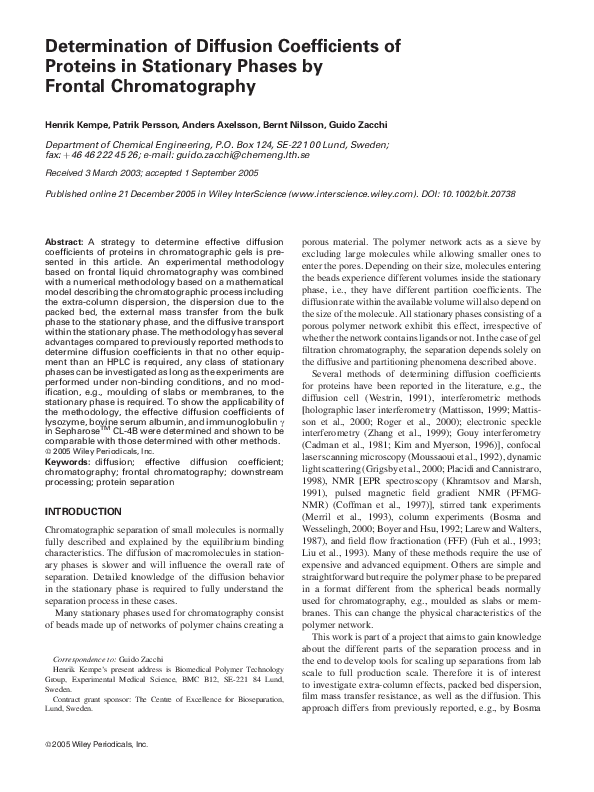 (PDF) Determination of diffusion coefficients of proteins in stationary ...