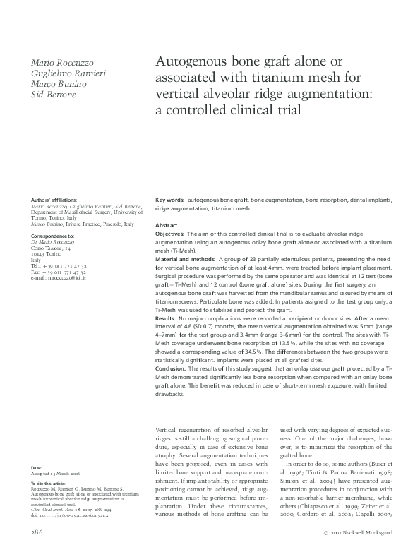 (PDF) Autogenous bone graft alone or associated with titanium mesh for ...