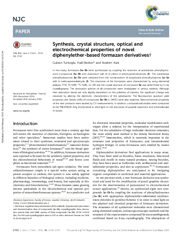 (PDF) Synthesis, crystal structure, optical and electrochemical properties of novel ...