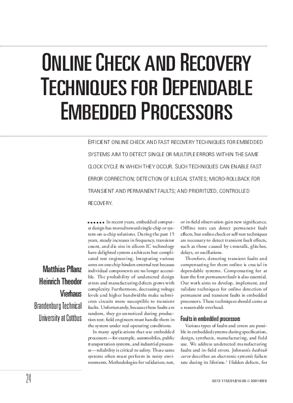 (PDF) Online check and recovery techniques for dependable embedded processors