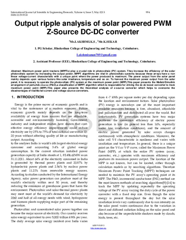 (PDF) Output ripple analysis of solar powered PWM Z-Source DC-DC converter