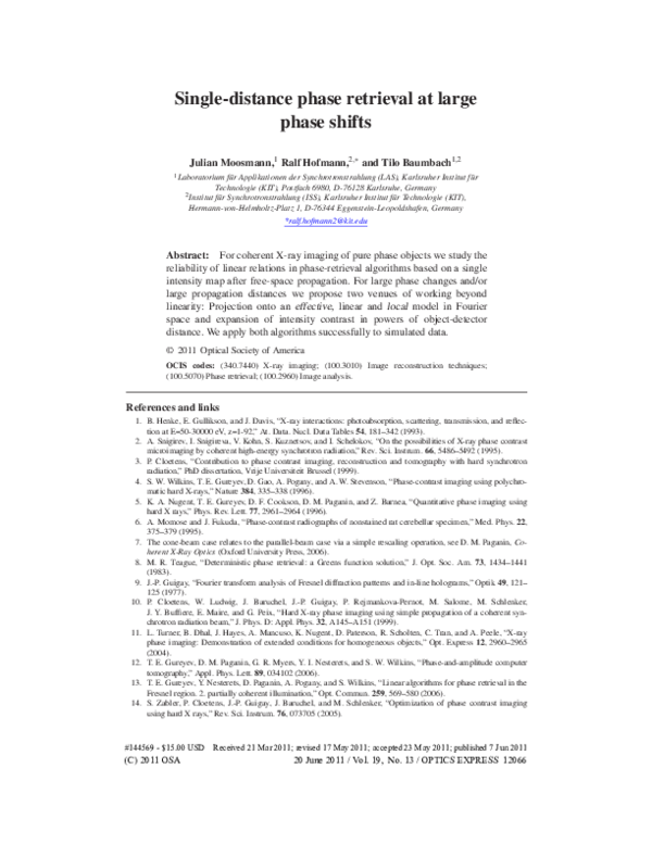 (PDF) Phase Retrieval with Single Intensity Maps and Large Shifts