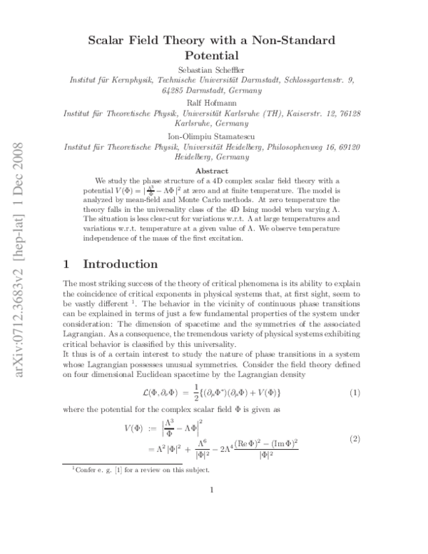 (PDF) Scalar Field Theory with a Non-Standard Potential