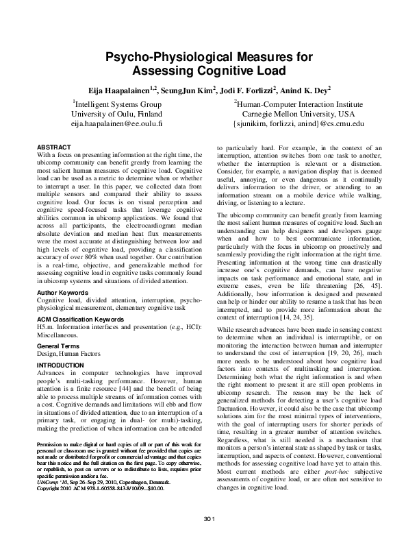 (PDF) Psycho-physiological measures for assessing cognitive load ...