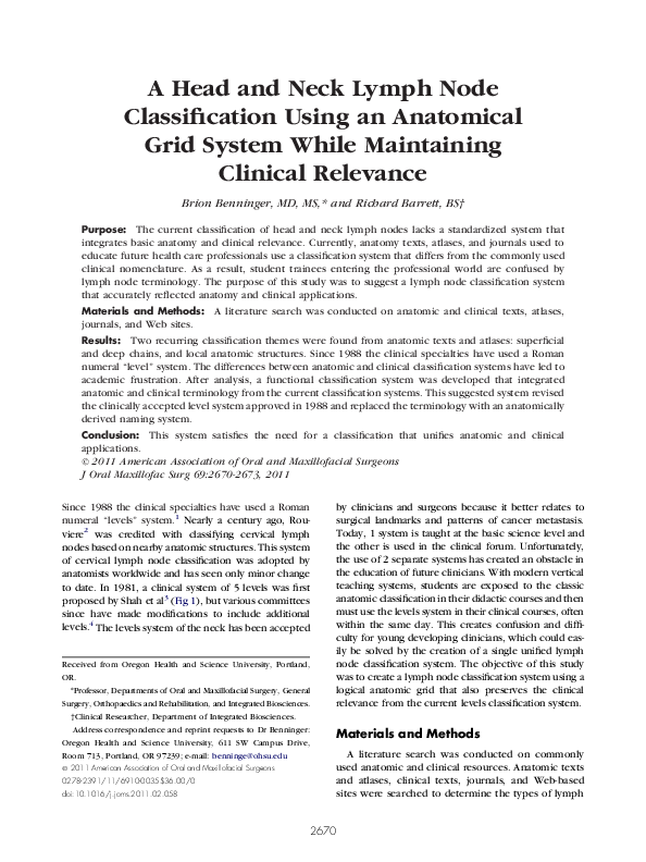 (PDF) A Head and Neck Lymph Node Classification Using an Anatomical ...