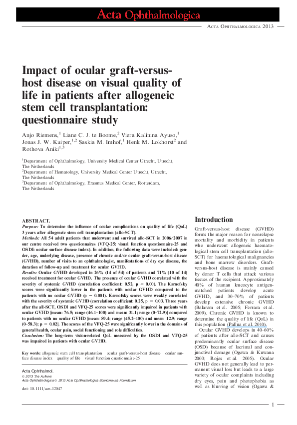 (PDF) Impact of ocular graft-versus-host disease on visual quality of ...