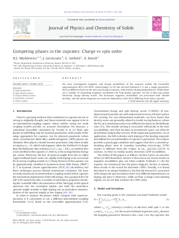 (PDF) Competing phases in the cuprates: Charge vs spin order