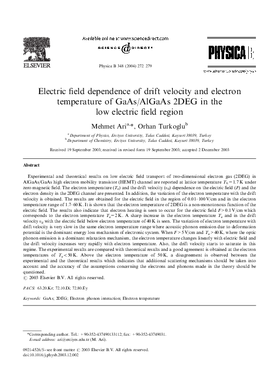 (PDF) Electric field dependence of drift velocity and electron ...