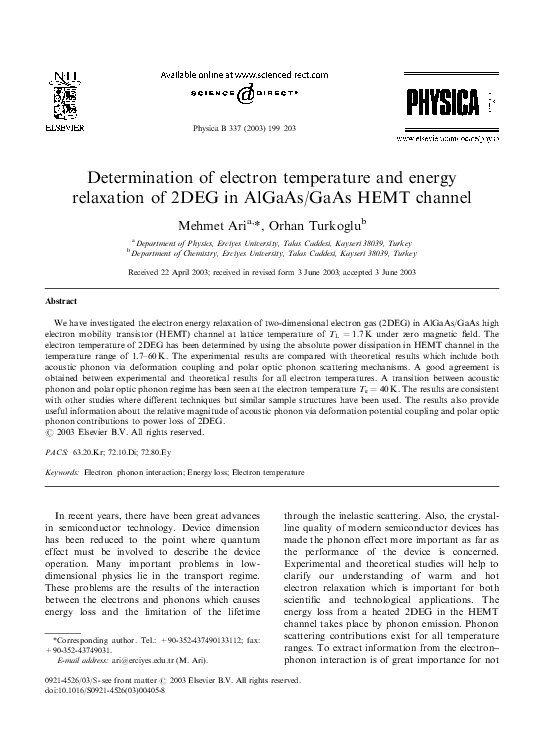 (PDF) Determination of electron temperature and energy relaxation of ...