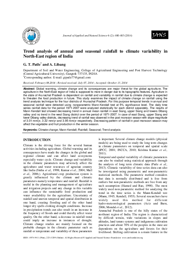 (PDF) Trend analysis of annual and seasonal rainfall to climate ...