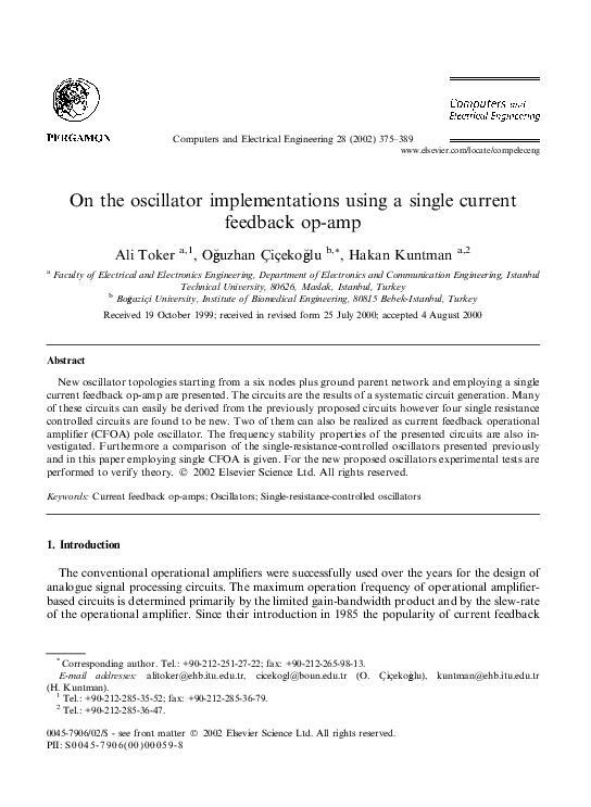 (PDF) New CFOA-Based Oscillator Topologies