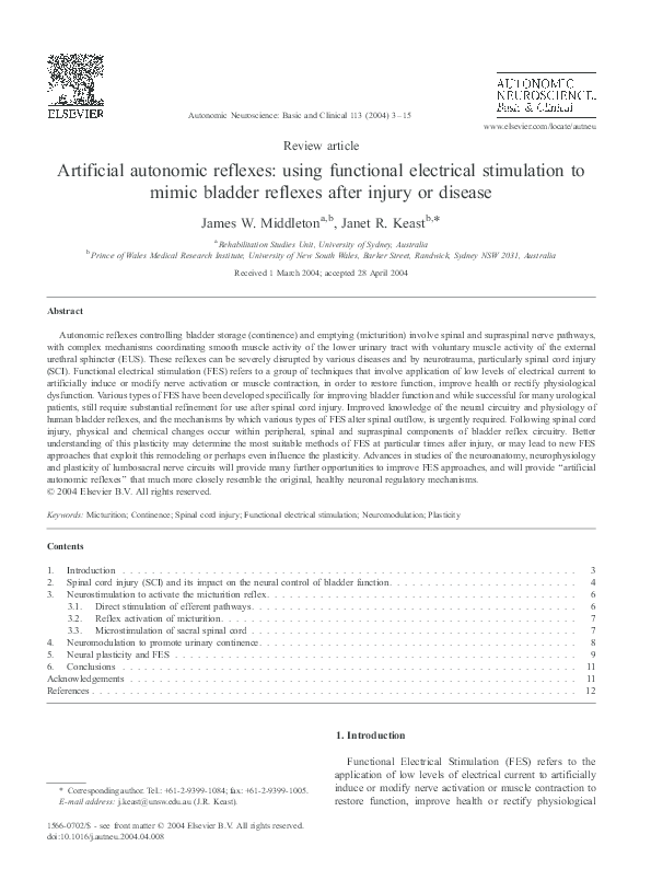(PDF) Artificial autonomic reflexes: using functional electrical ...