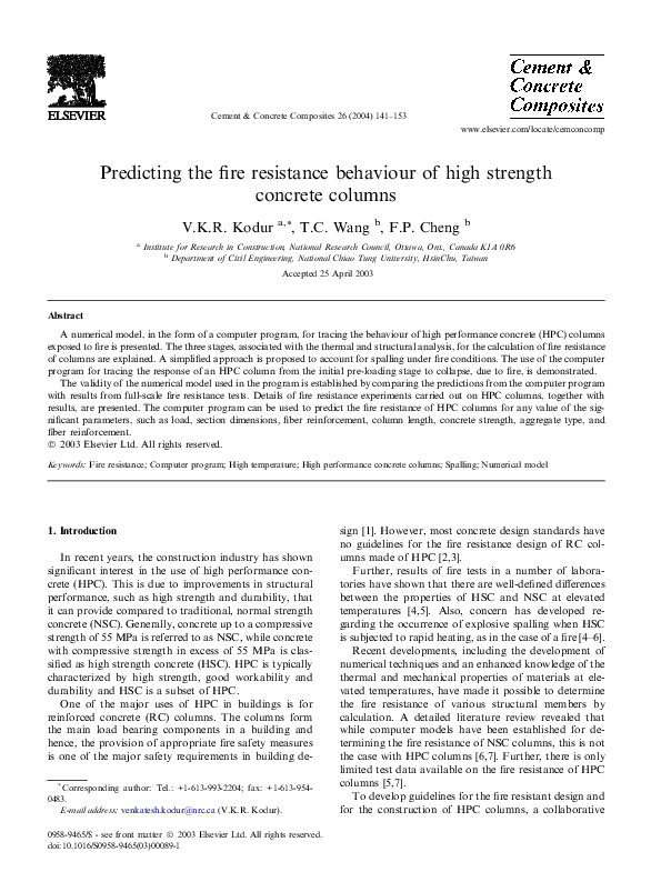 Pdf Predicting The Fire Resistance Behaviour Of High Strength Concrete Columns