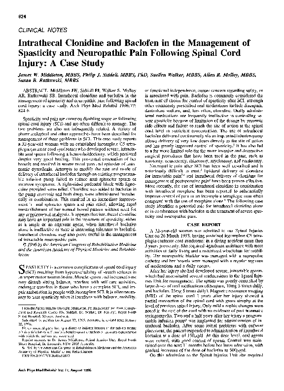 (PDF) Intrathecal clonidine and baclofen in the management of ...