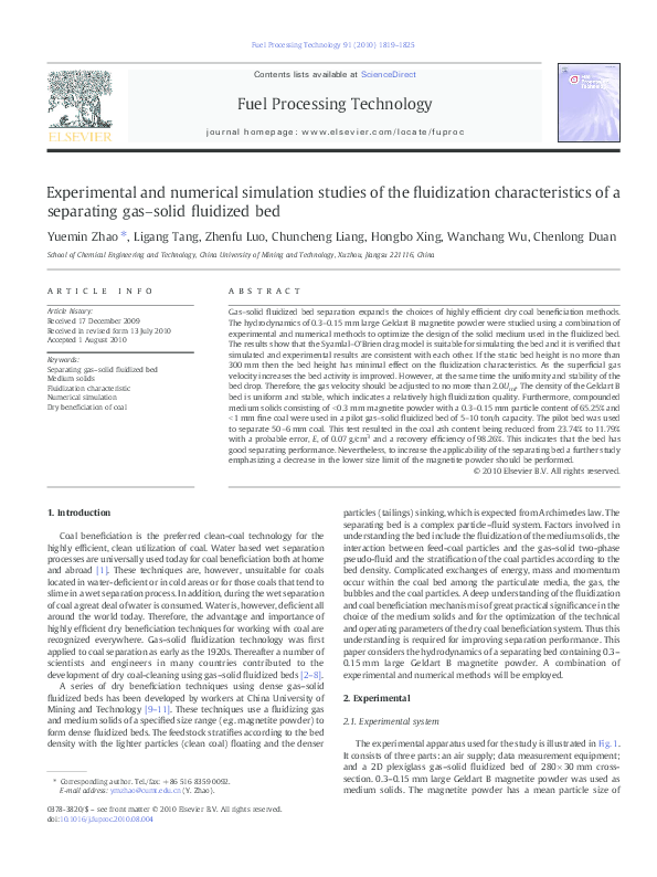 (PDF) Experimental and numerical simulation studies of the fluidization characteristics of a ...