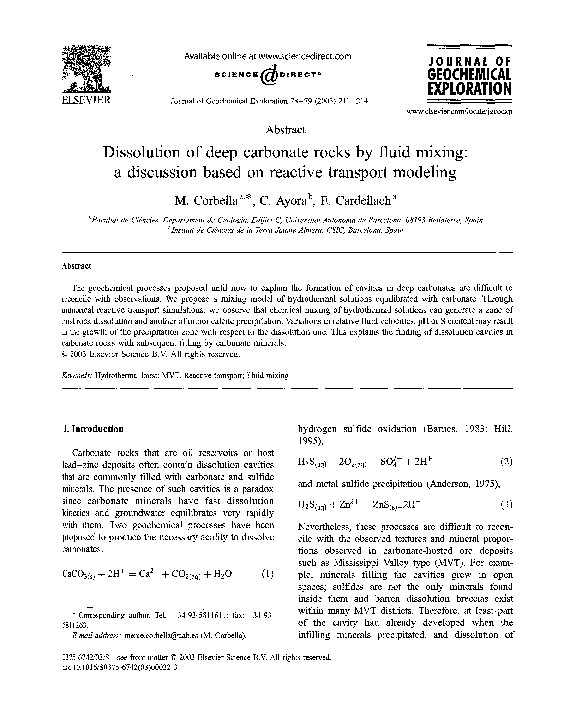 (PDF) Dissolution of deep carbonate rocks by fluid mixing: a discussion ...