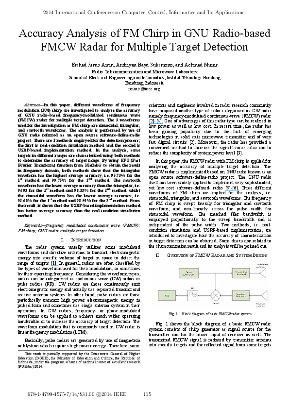 Pdf Accuracy Analysis Of Fm Chirp In Gnu Radio Based Fmcw Radar For Multiple Target Detection