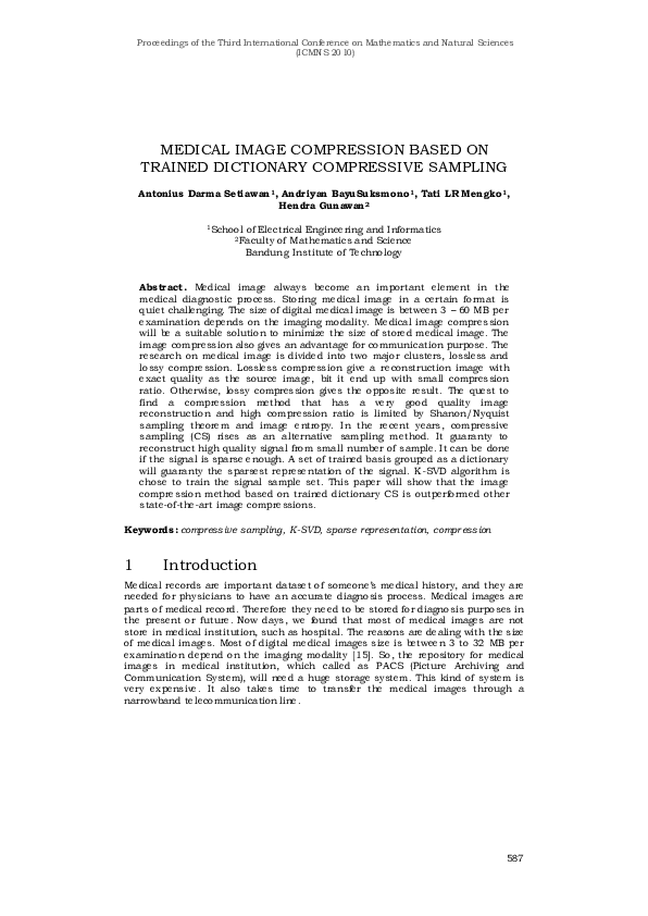 (PDF) Medical Image Compression Based on Trained Dictionary Compressive Sampling