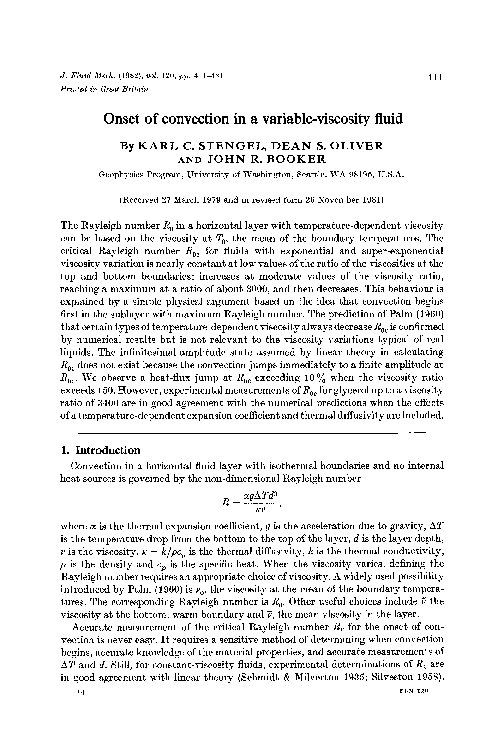 (PDF) Onset of convection in a variable-viscosity fluid