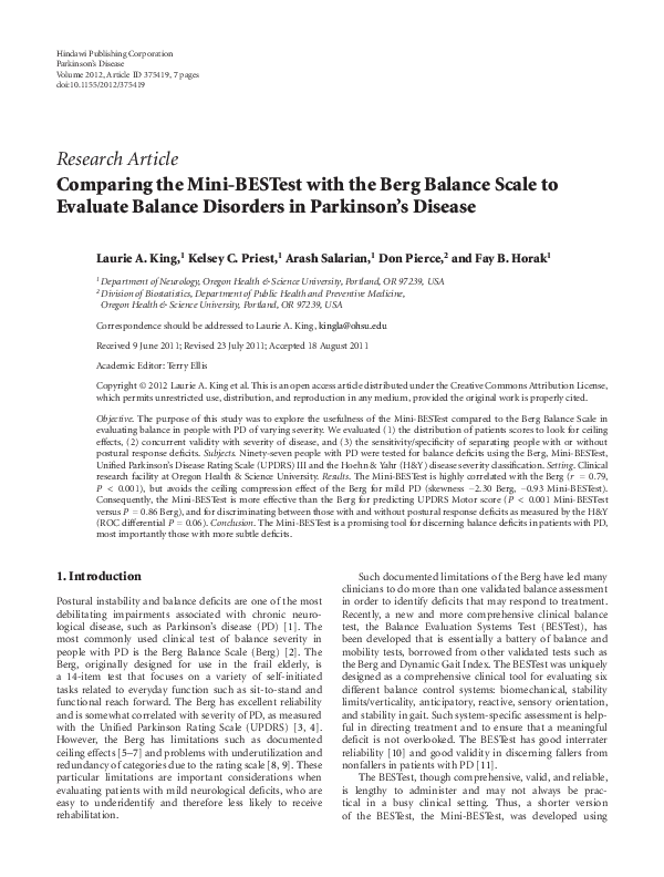 (PDF) Comparing the Mini-BESTest with the Berg Balance Scale to ...