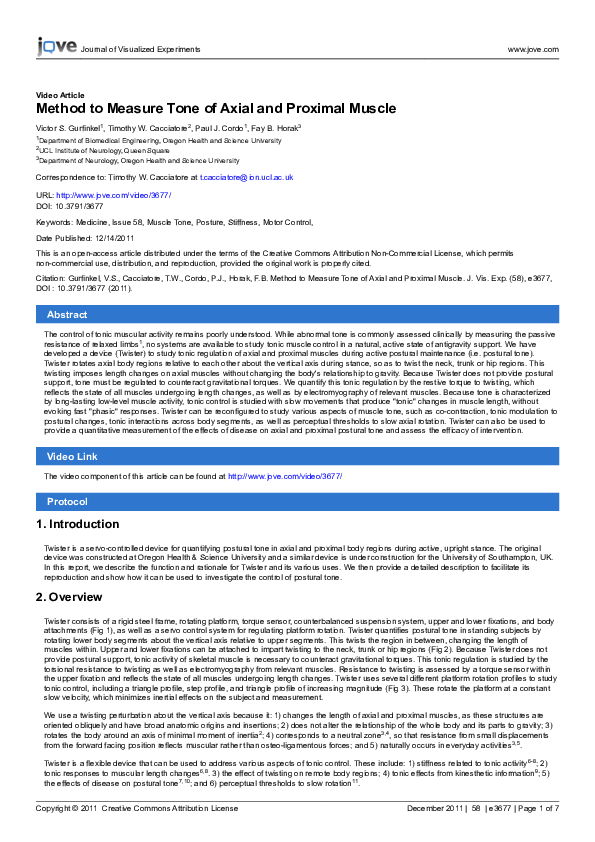 (PDF) Method to Measure Tone of Axial and Proximal Muscle