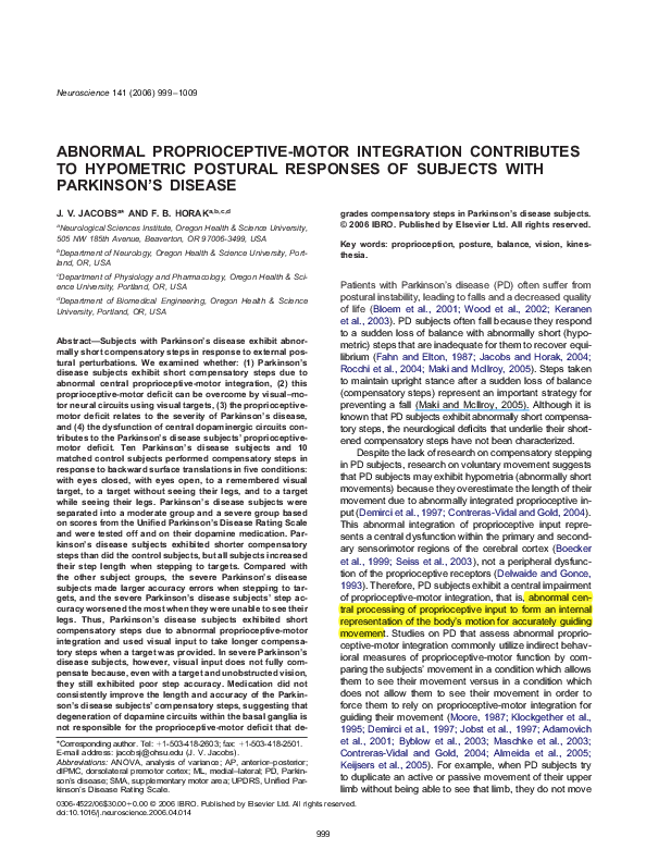 (PDF) Abnormal proprioceptive-motor integration contributes to ...