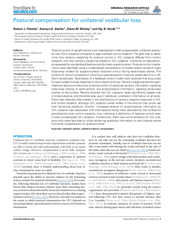 (PDF) Postural Compensation for Unilateral Vestibular Loss