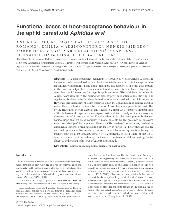 (PDF) Functional bases of host-acceptance behaviour in the aphid ...