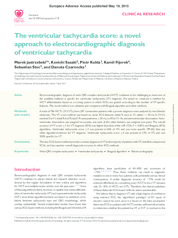 (PDF) The ventricular tachycardia score: a novel approach to ...