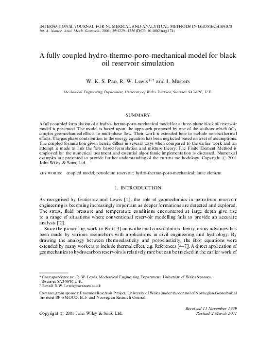 (PDF) A fully coupled hydro-thermo-poro-mechanical model for black oil reservoir simulation