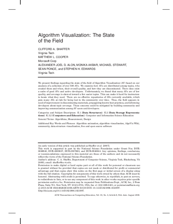 (PDF) Algorithm Visualization (PDF) Algorithm Visualization