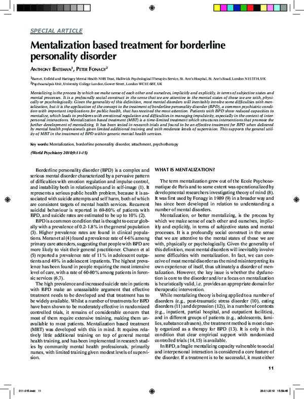 (PDF) Mentalization-based Treatment for Borderline Personality Disorder: A Practical Guide