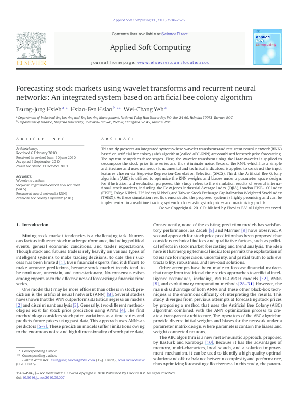 Pdf Forecasting Stock Markets Using Wavelet Transforms And Recurrent Neural Networks An