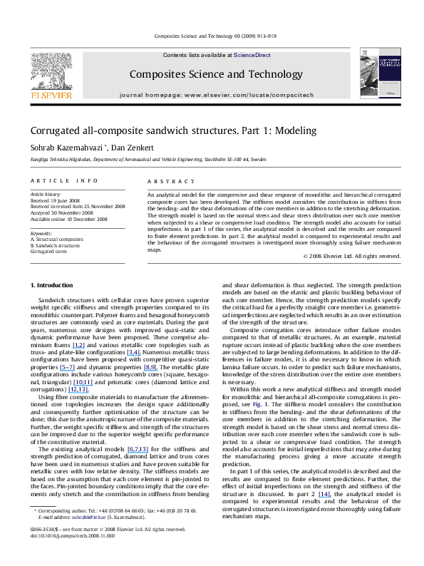 (PDF) Corrugated all-composite sandwich structures. Part 2: Failure mechanisms and experimental ...