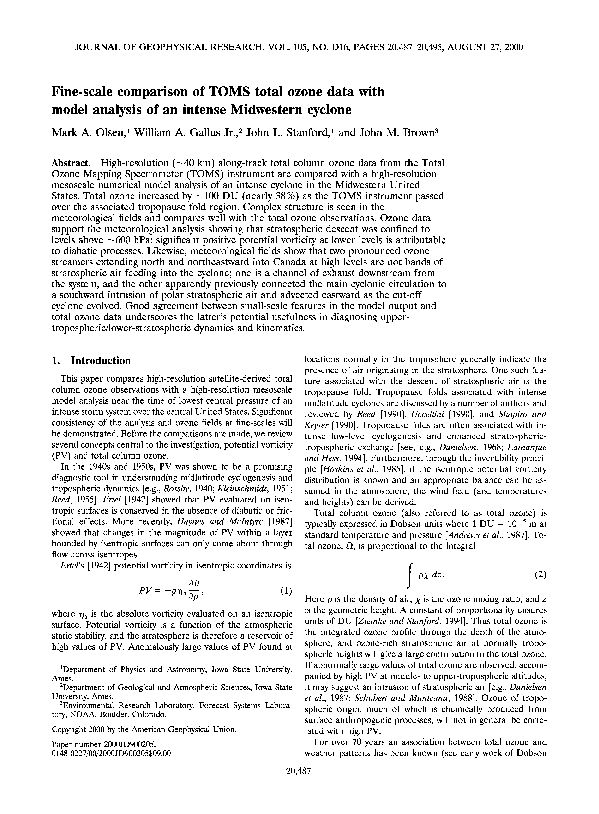 (PDF) Fine-scale comparison of TOMS total ozone data with model ...