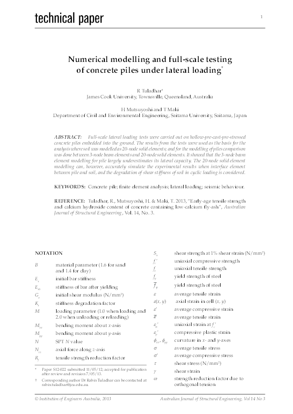 Pdf Numerical Modelling And Full Scale Testing Of Concrete Piles Under Lateral Loading