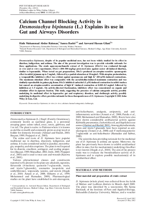 (PDF) Calcium Channel Blocking Activity in Desmostachya bipinnata (L ...