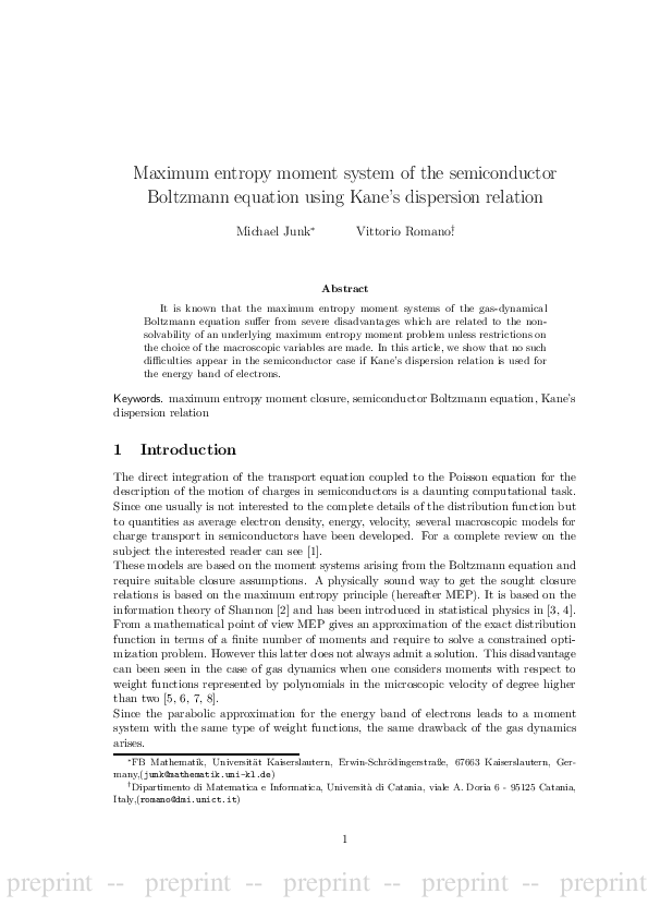 (PDF) Maximum entropy moment system of the semiconductor Boltzmann ...