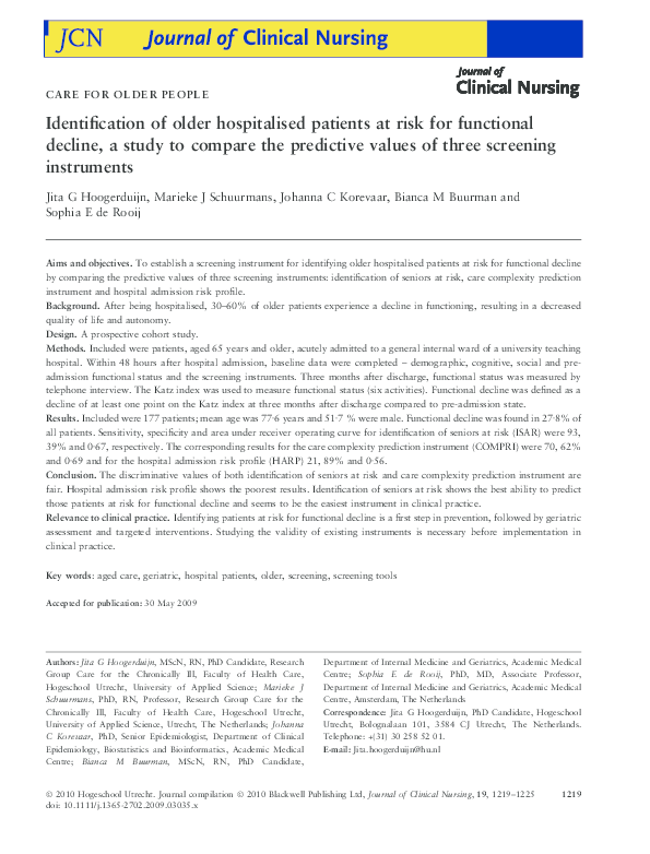 (PDF) Health outcome of older hospitalized patients in internal ...