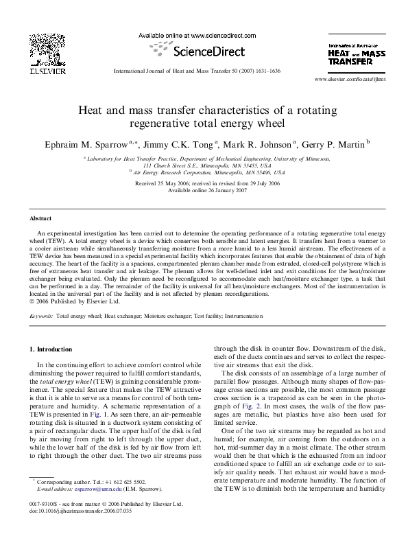 (PDF) Heat and mass transfer characteristics of a rotating regenerative ...