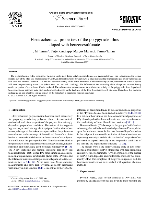 (PDF) Electrochemical properties of polypyrrole films polymerized in ...