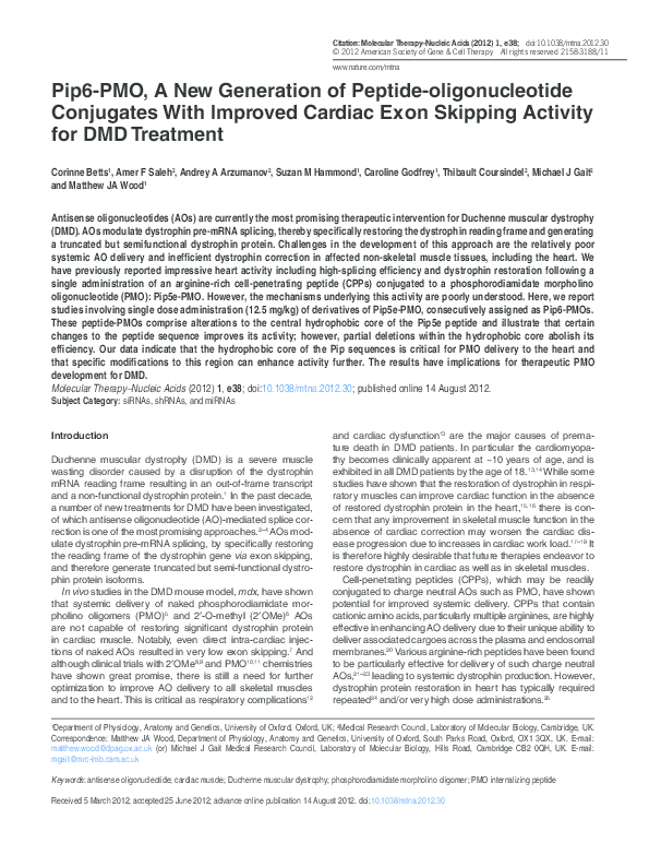 (PDF) Pip6-PMO, A New Generation of Peptide-oligonucleotide Conjugates ...