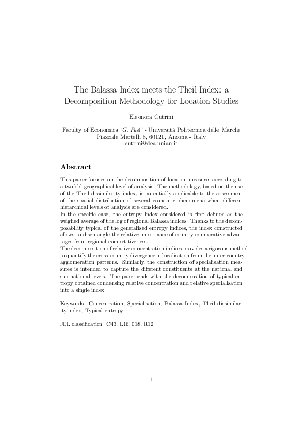 (PDF) The Balassa Index meets the Theil Index - a Decomposition ...