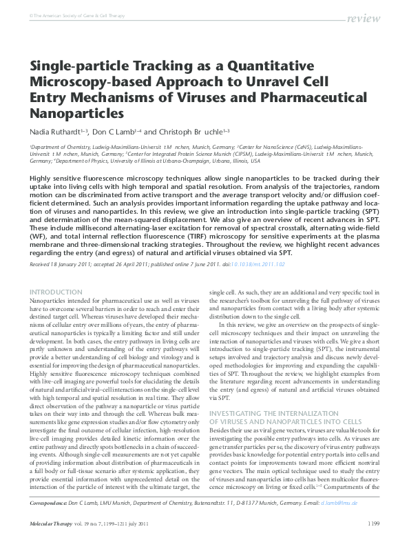 (PDF) Single-particle Tracking as a Quantitative Microscopy-based ...